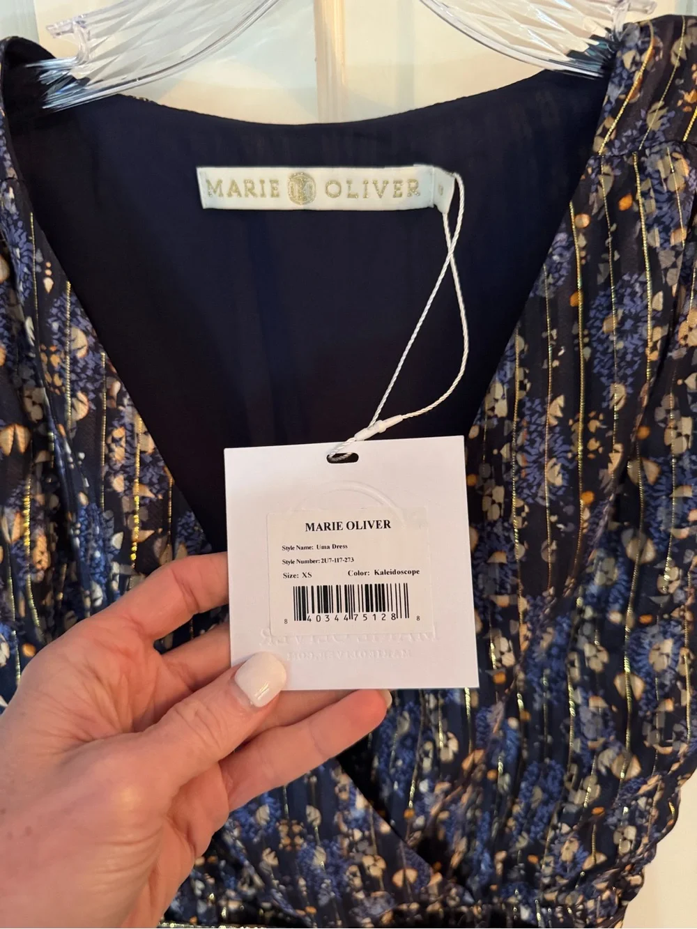 Marie Oliver | Dresses | Marie Oliver Navy Floral Midi Dress With Gold ...